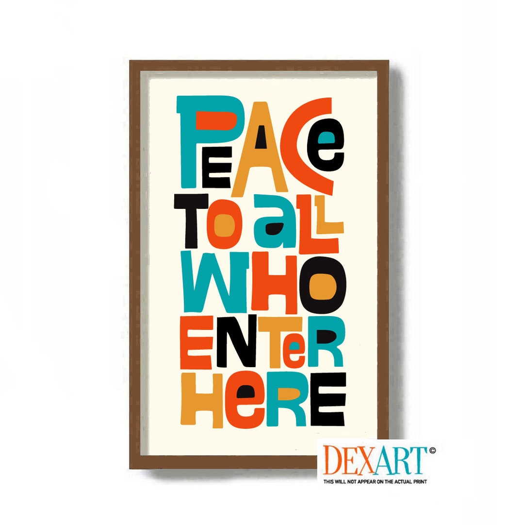 Mid Century Modern Welcome Sign Wall Art Print, Peace to All That Enter ...