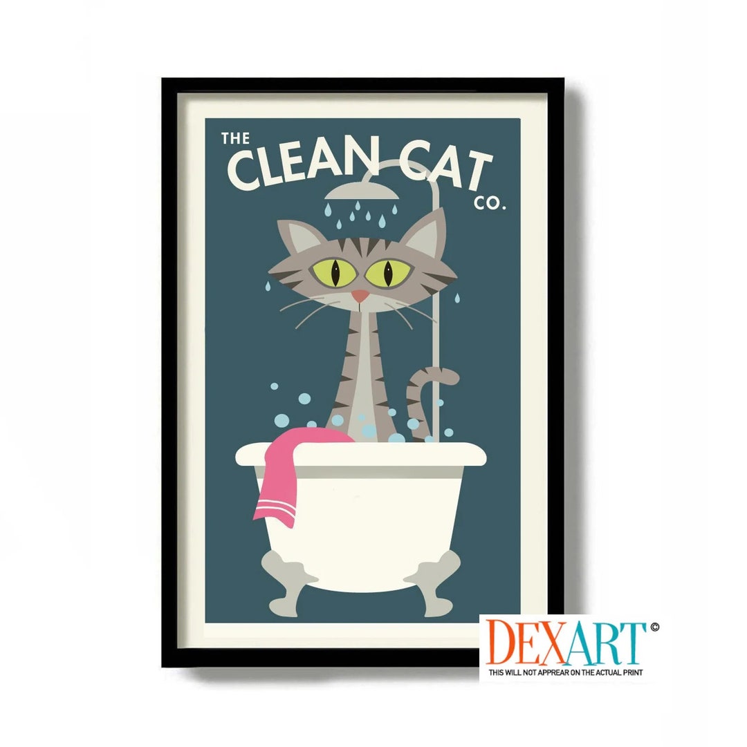 Cat Lover Gift for Women, Tabby Cat Art Print Cat Bath Bathroom Decor ...