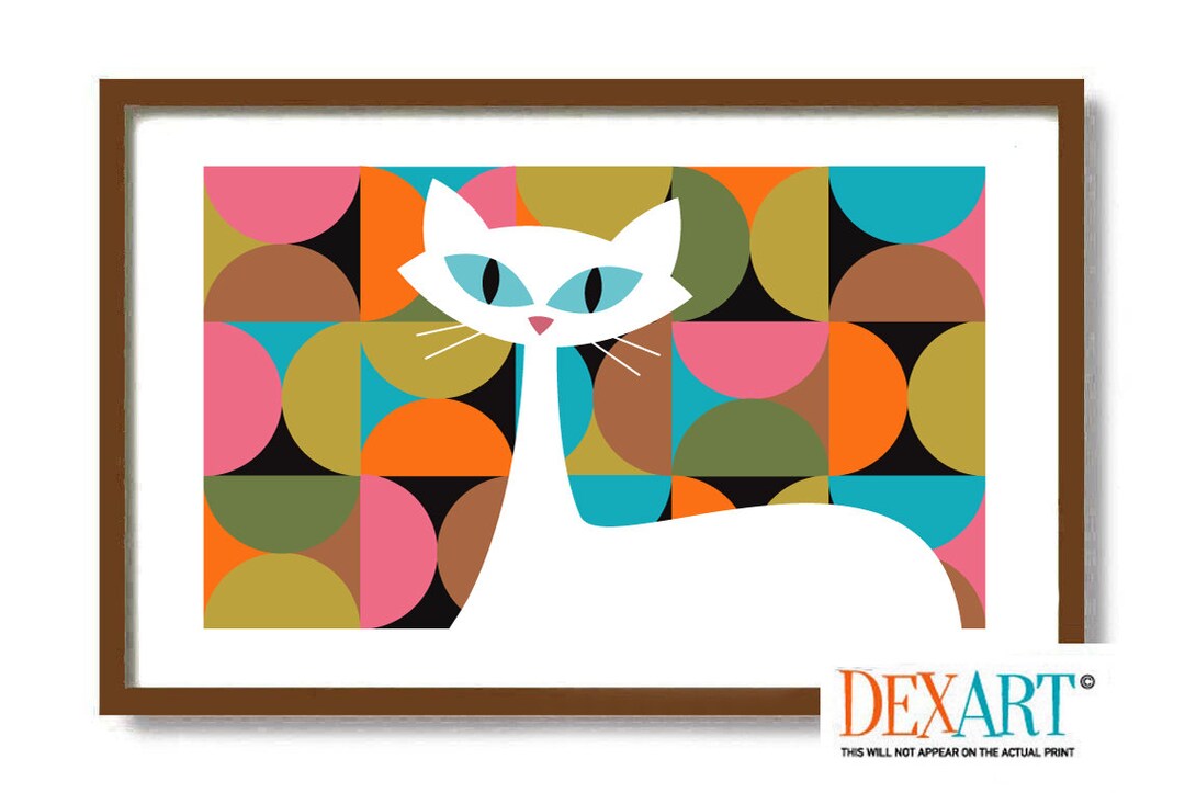 Mid Century Modern Cat Art Print, Atomic Cat Wall Art, Cat Lover Gift ...