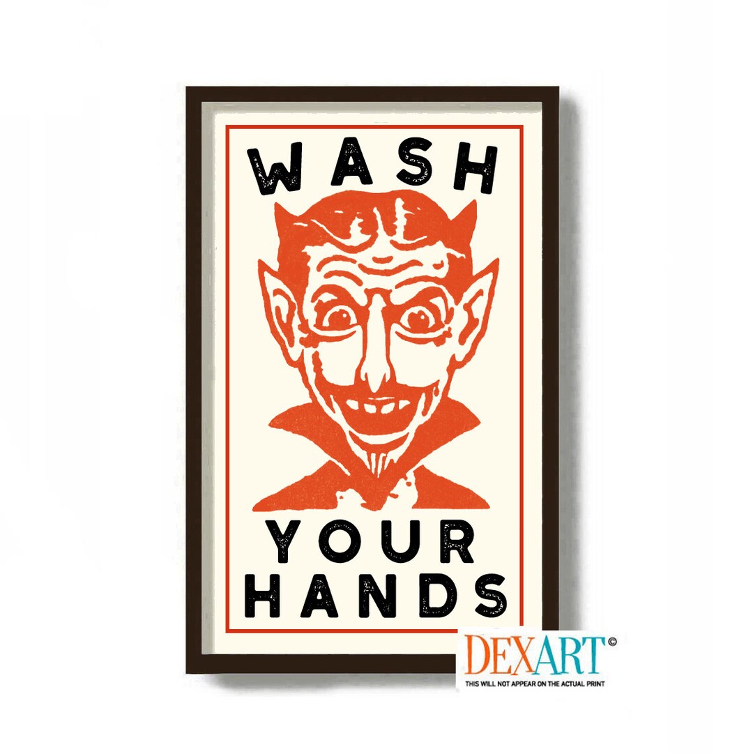 Funny Bathroom Signs, Devil Art Print, Wash Your Hands, Bath Art Print ...