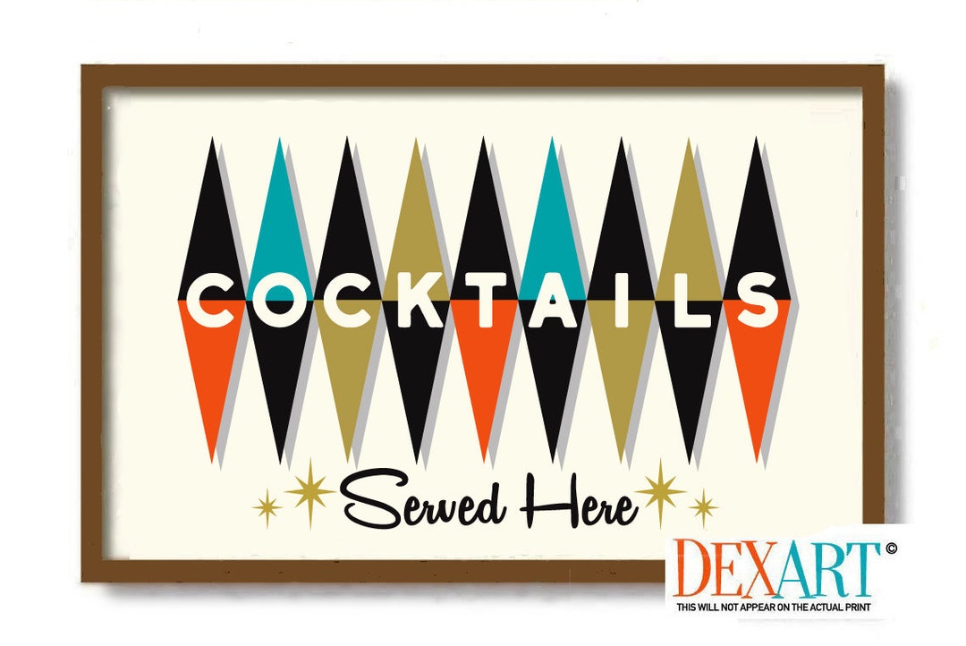 Cocktail Sign, Signature Cocktail Poster, Martini Art Print Mid Century ...