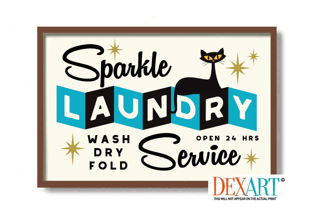 Laundry Room Decor Cat Wall Art Print, Atomic Cat Mid Century Modern ...