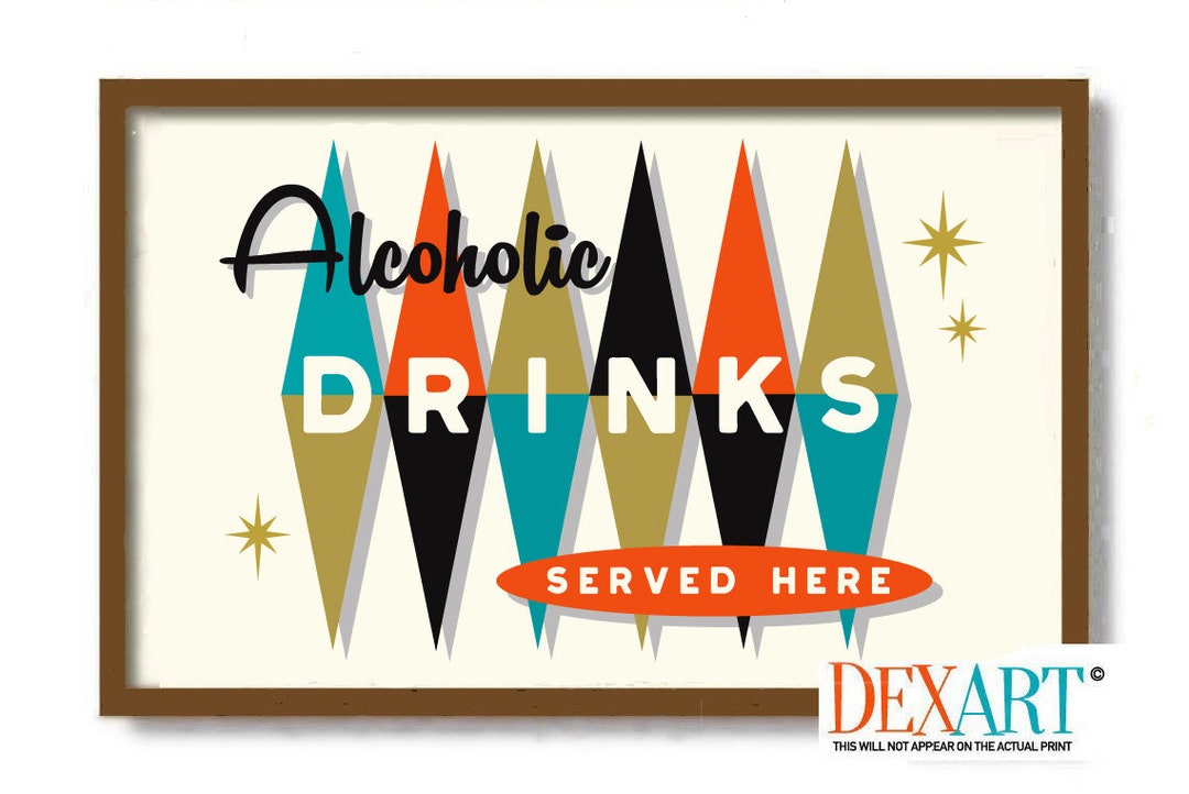 Cocktail Sign, Signature Cocktail Poster, Martini Art Print Mid Century ...