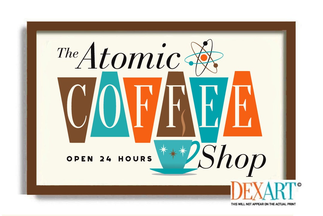 Mid Century Modern Kitchen Atomic Wall Art Print, Coffee Cup, Coffee ...