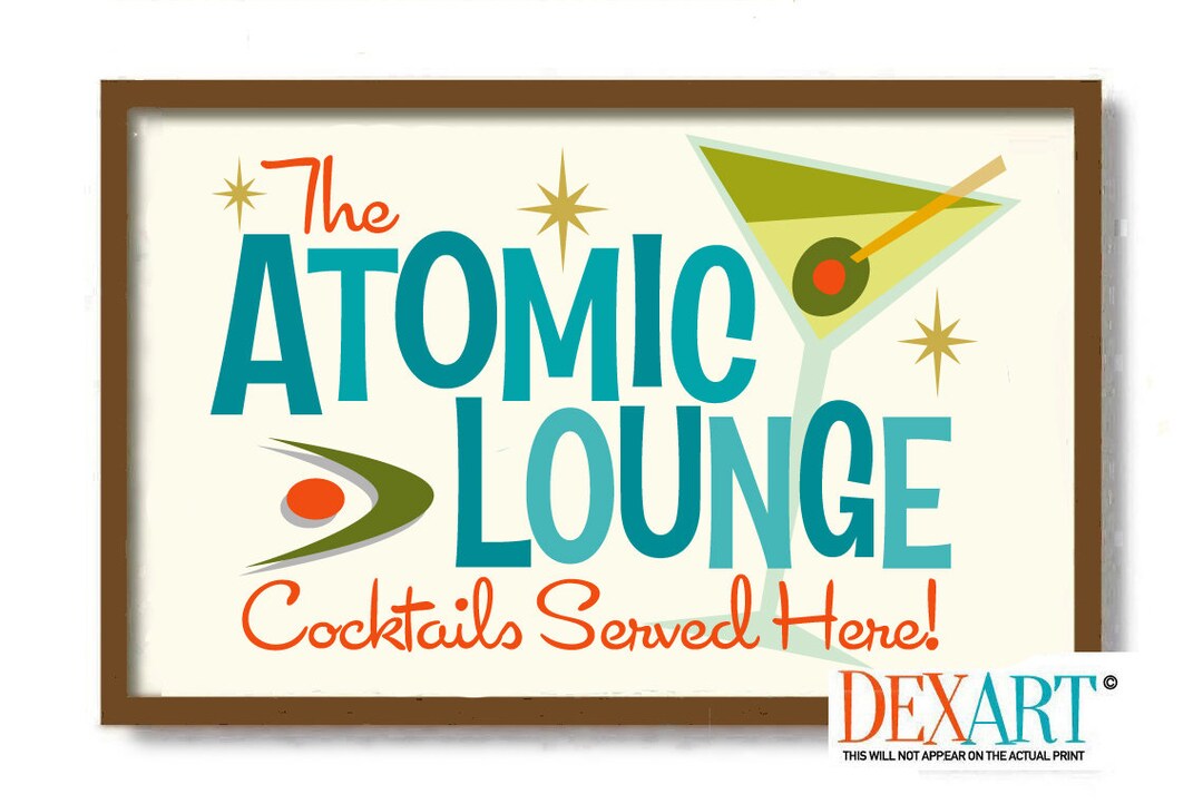 Atomic Cocktail Sign, Signature Cocktail Poster, Martini Art Print Mid ...