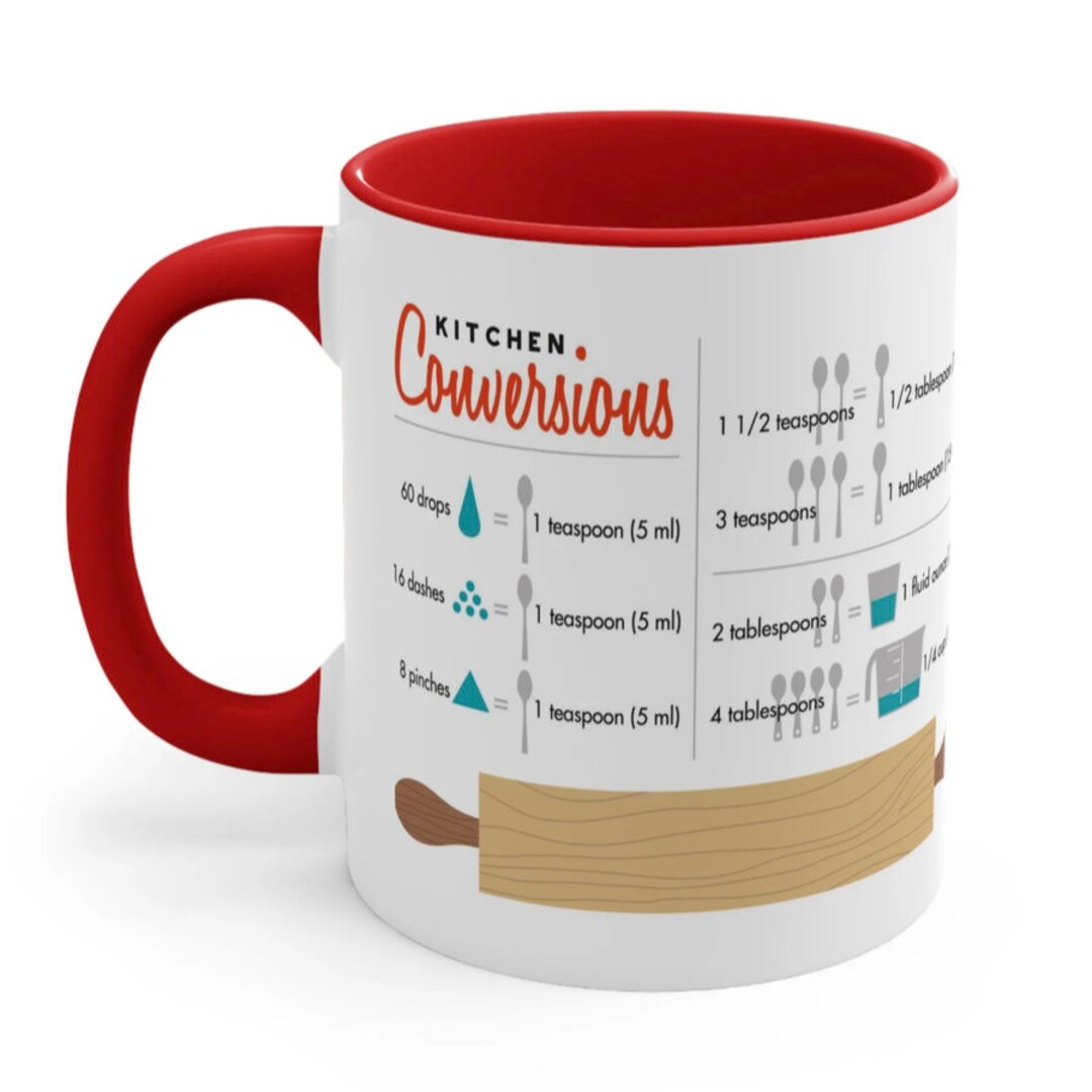 Kitchen Conversion Mug, 11oz Cup, Coffee Mug, Kitchen Measurements ...