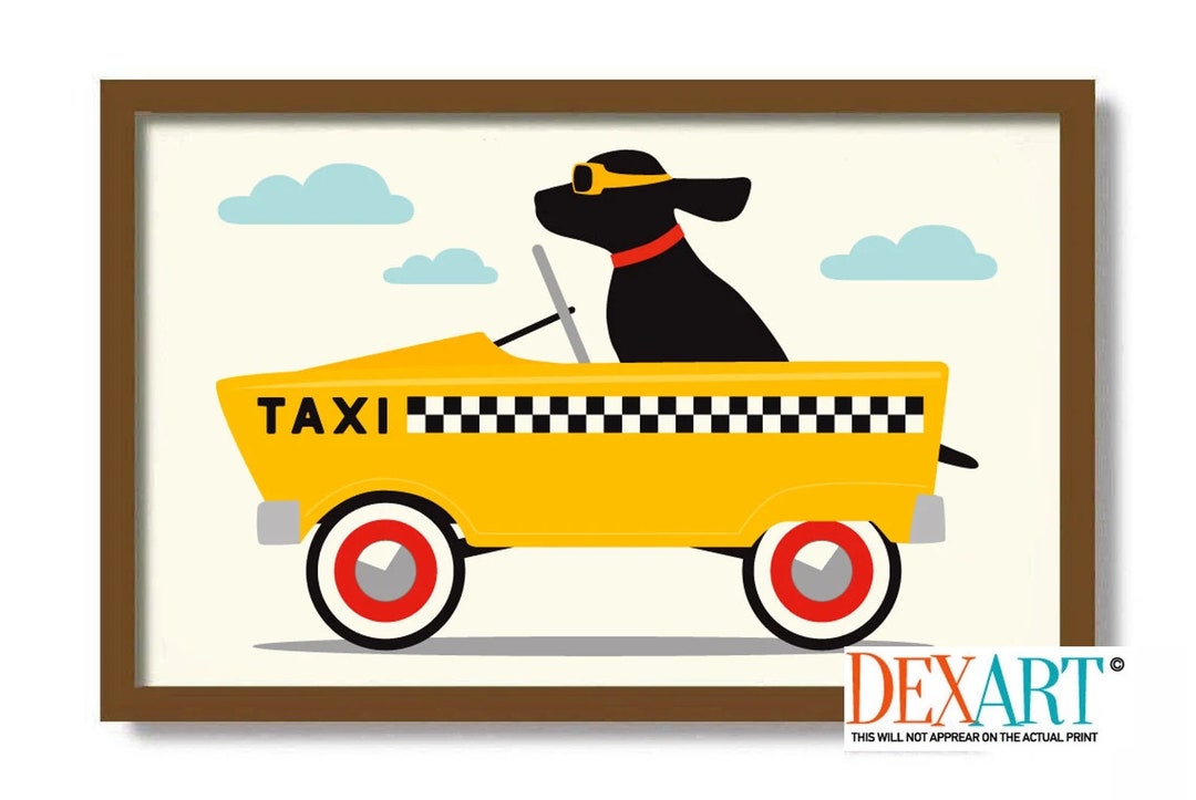 Black Lab Art Print, Yellow Taxi Cab, Toy Pedal Car, Dog Art Print ...
