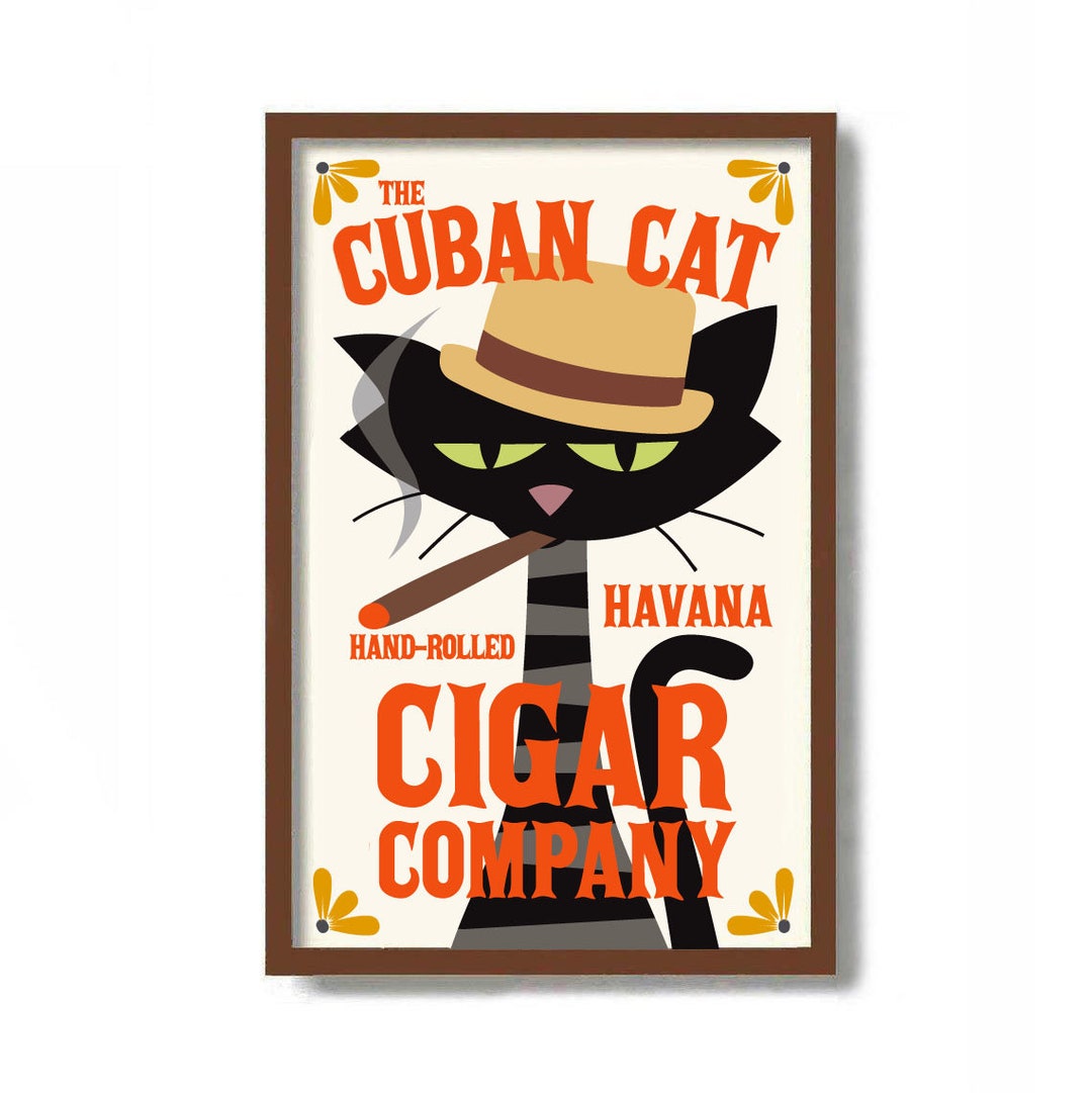 Cigar Gifts, Black Cat Art Print, Cigar Poster, Key West Florida, Cigar ...