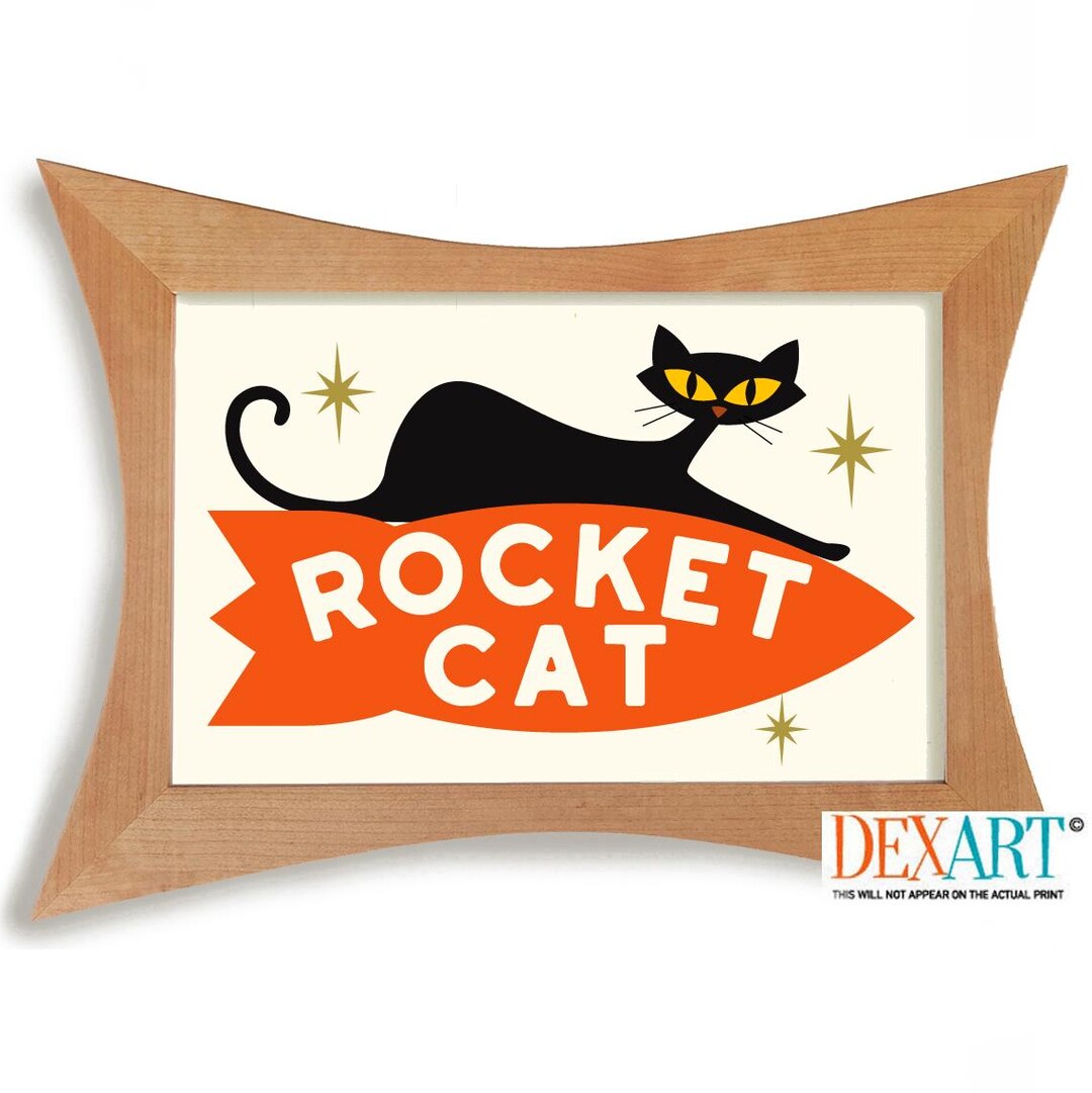 Zoomies Art, Space Cat Art Print, Black Cat Art, Mid Century Modern ...