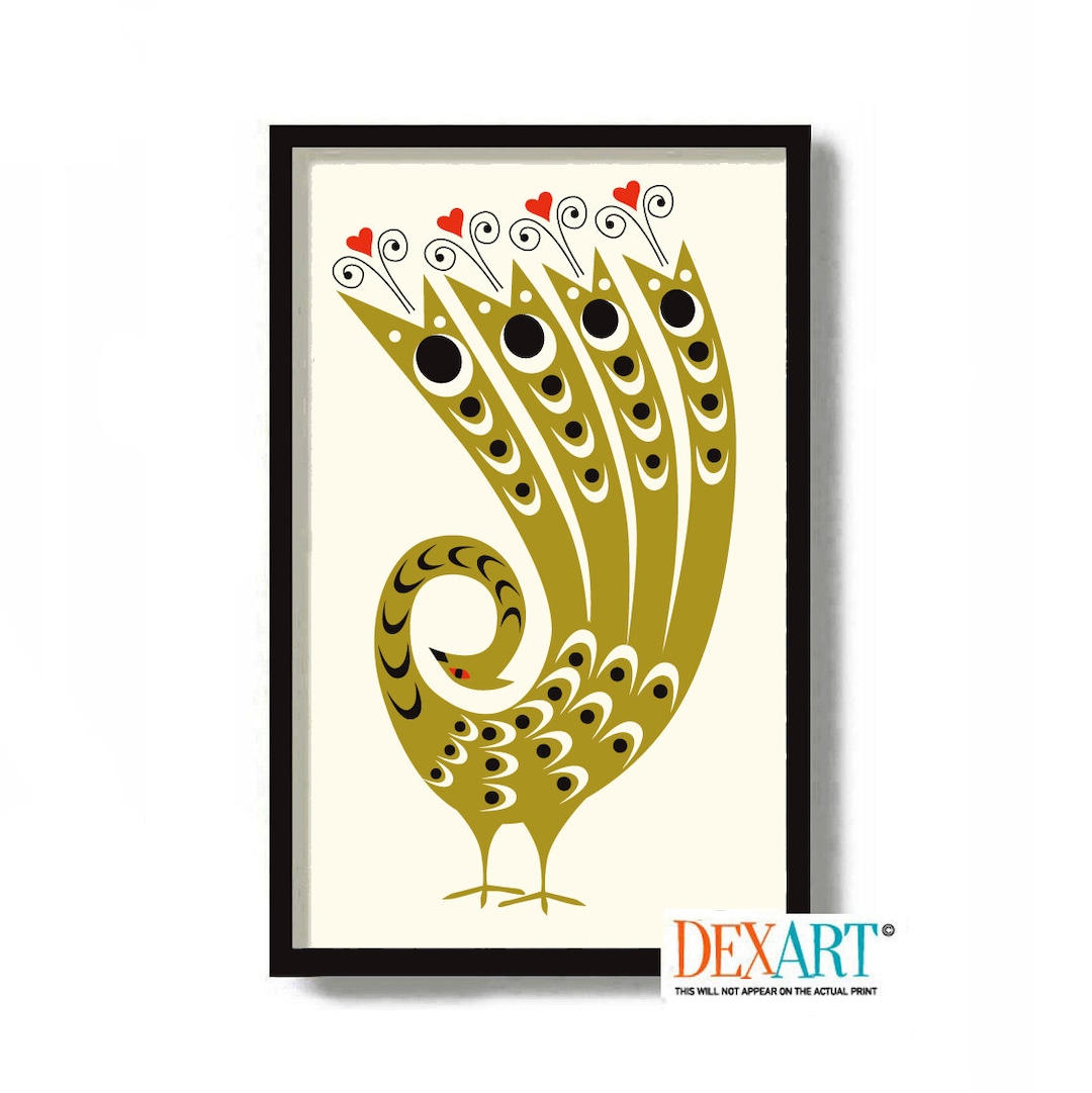 Peacock Wall Art Print, Mid Century Modern, Living Room Wall Art, Gay ...
