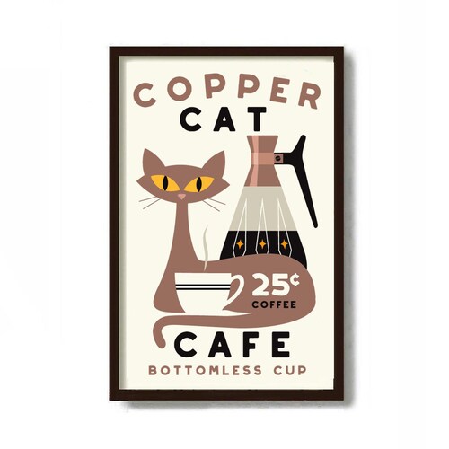 Black Cat Print French Cafe Coffee Sign Gift Idea Kitchen Art - Etsy