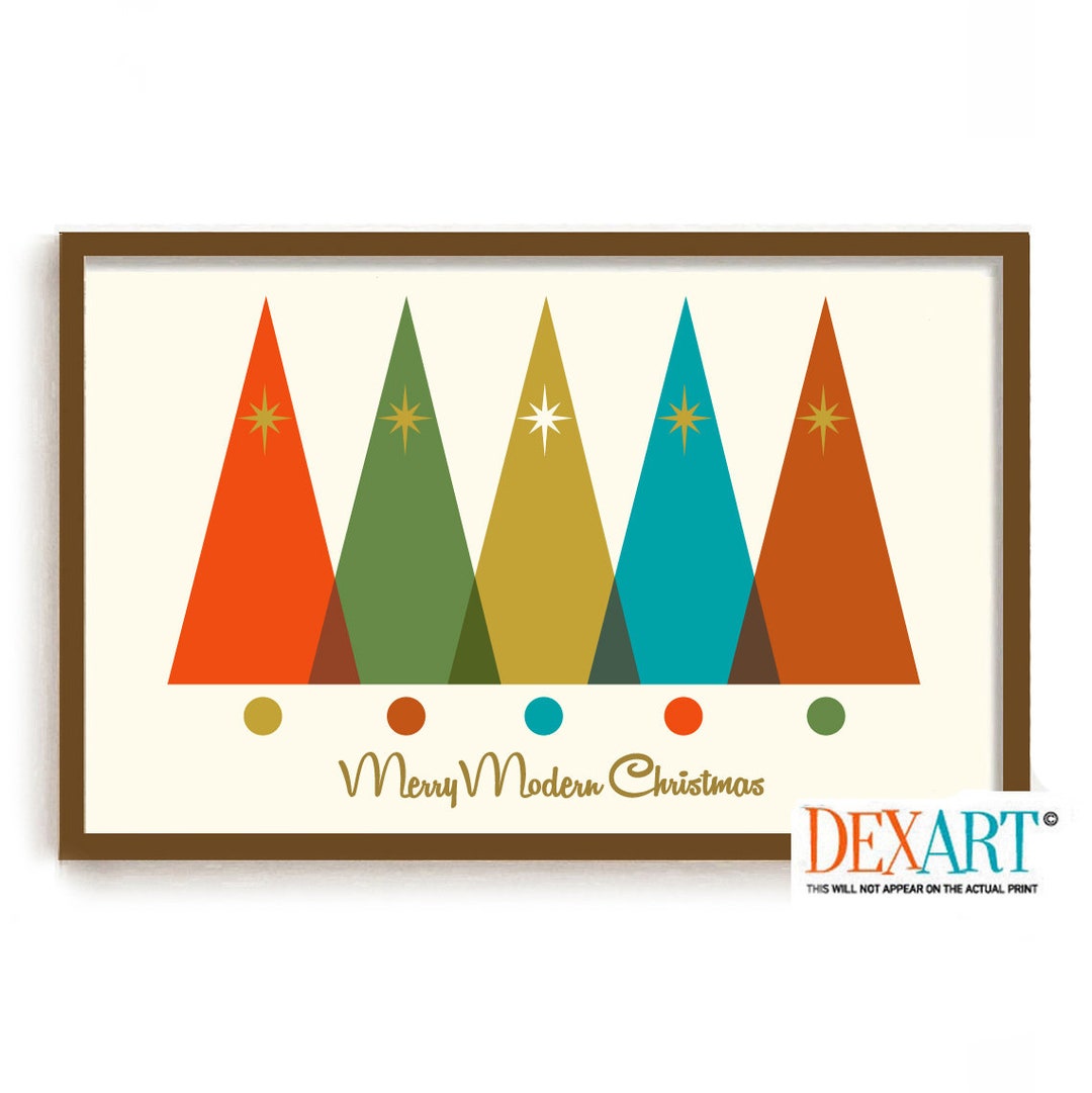 Mid Century Modern Christmas Art Print, Atomic Christmas Tree, Holiday ...