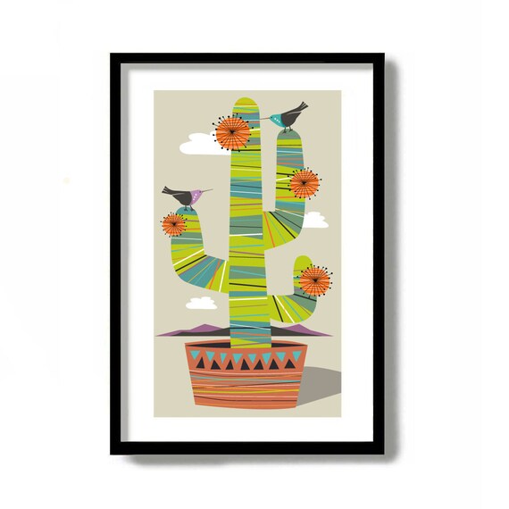 Saguaro Cactus Print Hummingbird Art Southwestern Decor - Etsy