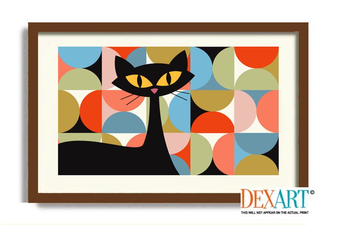 Mid Century Modern Cat Art Print, Atomic Cat Wall Art, Cat Lover Gift ...