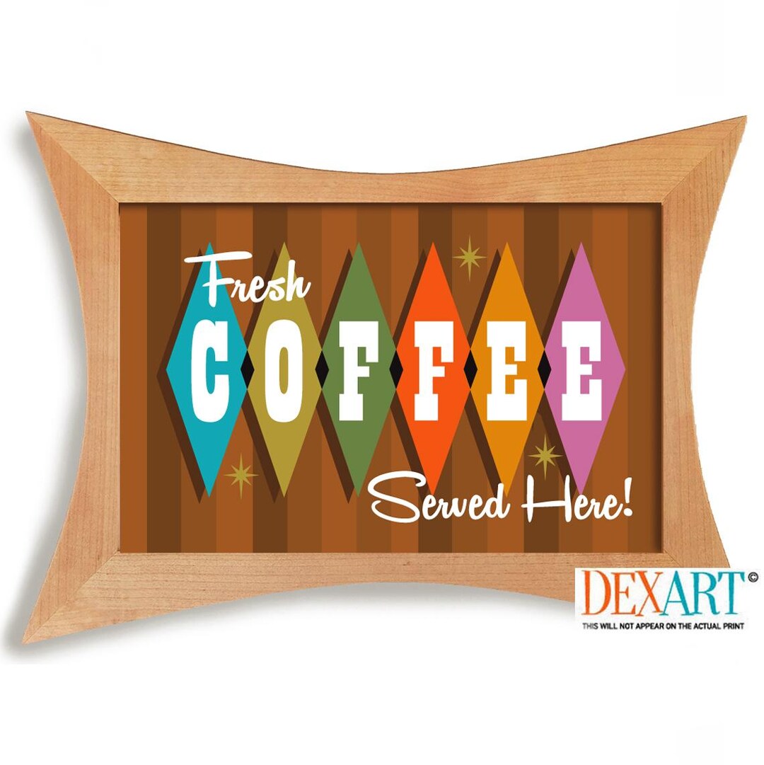 Mid Century Modern Coffee Art Print, Kitchen Wall Poster, Atomic Coffee ...