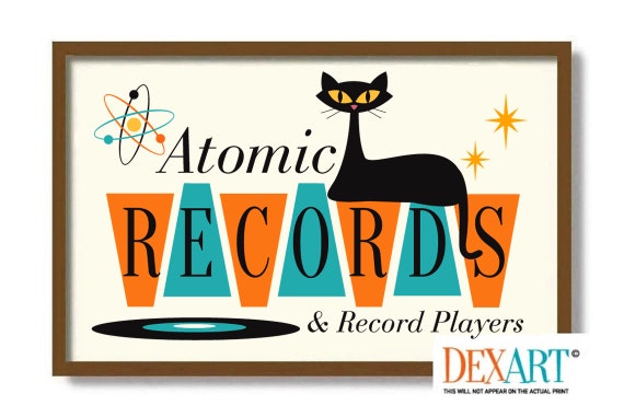 Atomic Cat Record Wall Art Print Rock Music Poster Mid - Etsy