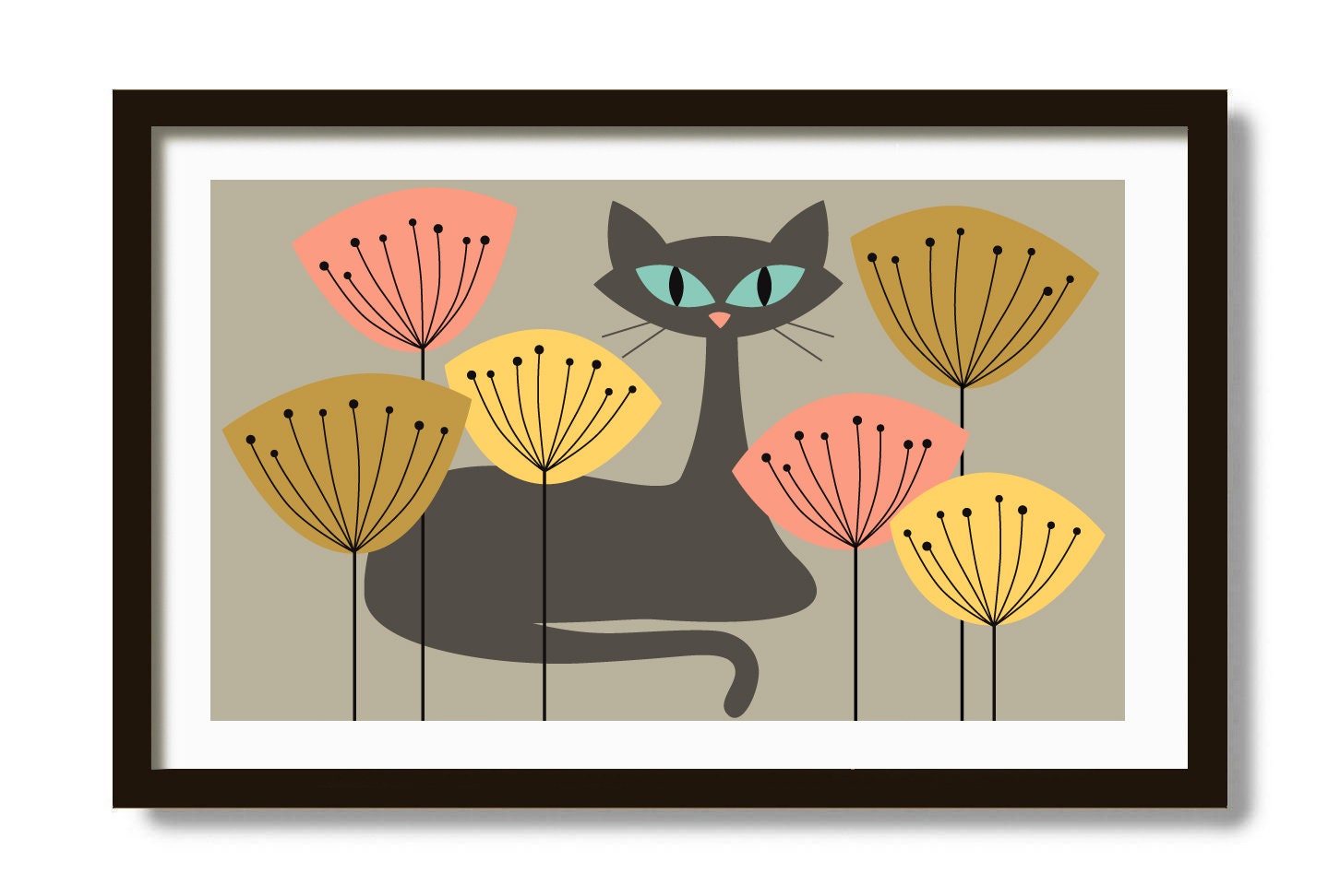 Mid Century Modern Cat Art Print Cat Lover Gift Grey Cat | Etsy