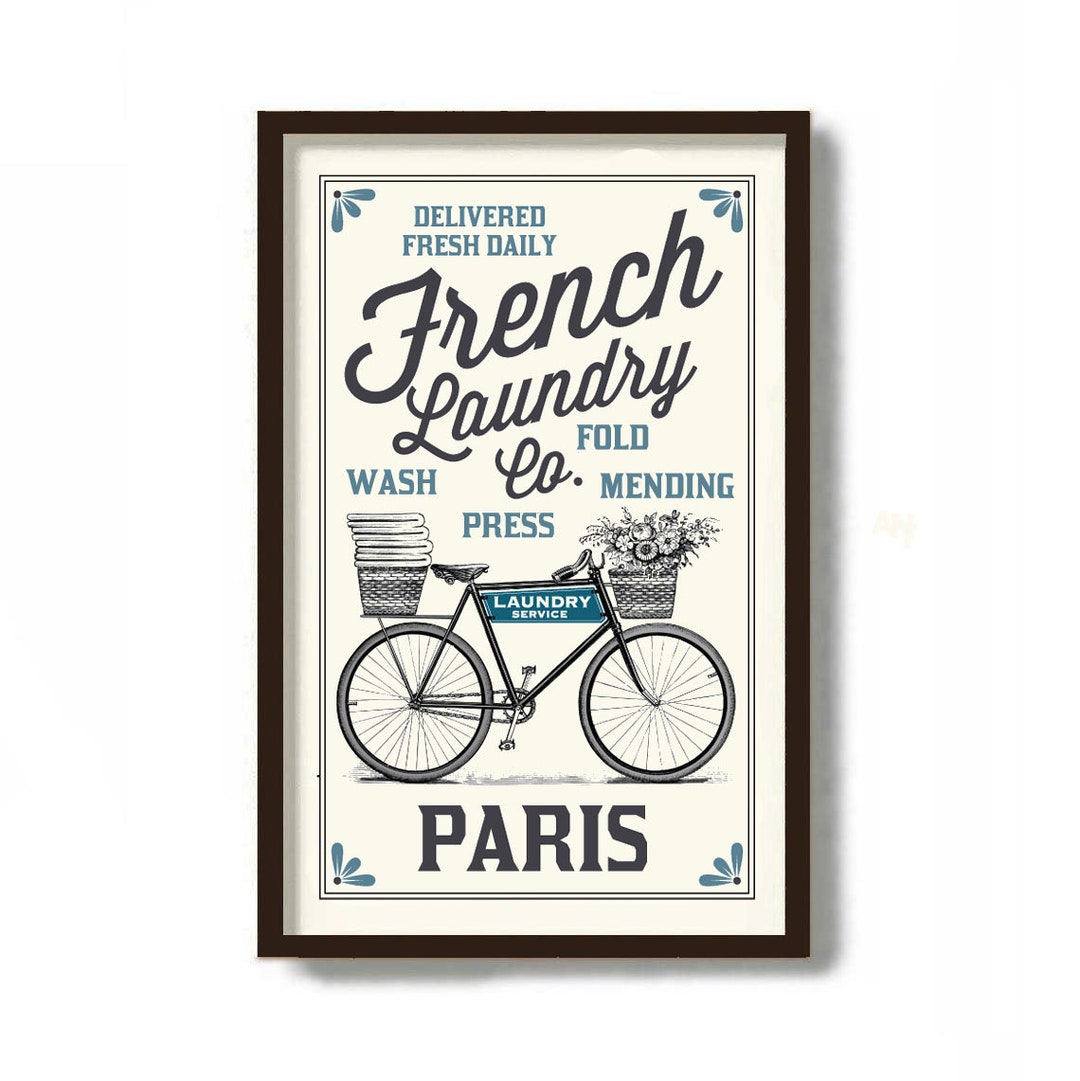 French Laundry Room French Decor Laundry Sign Bicycle Print Paris ...
