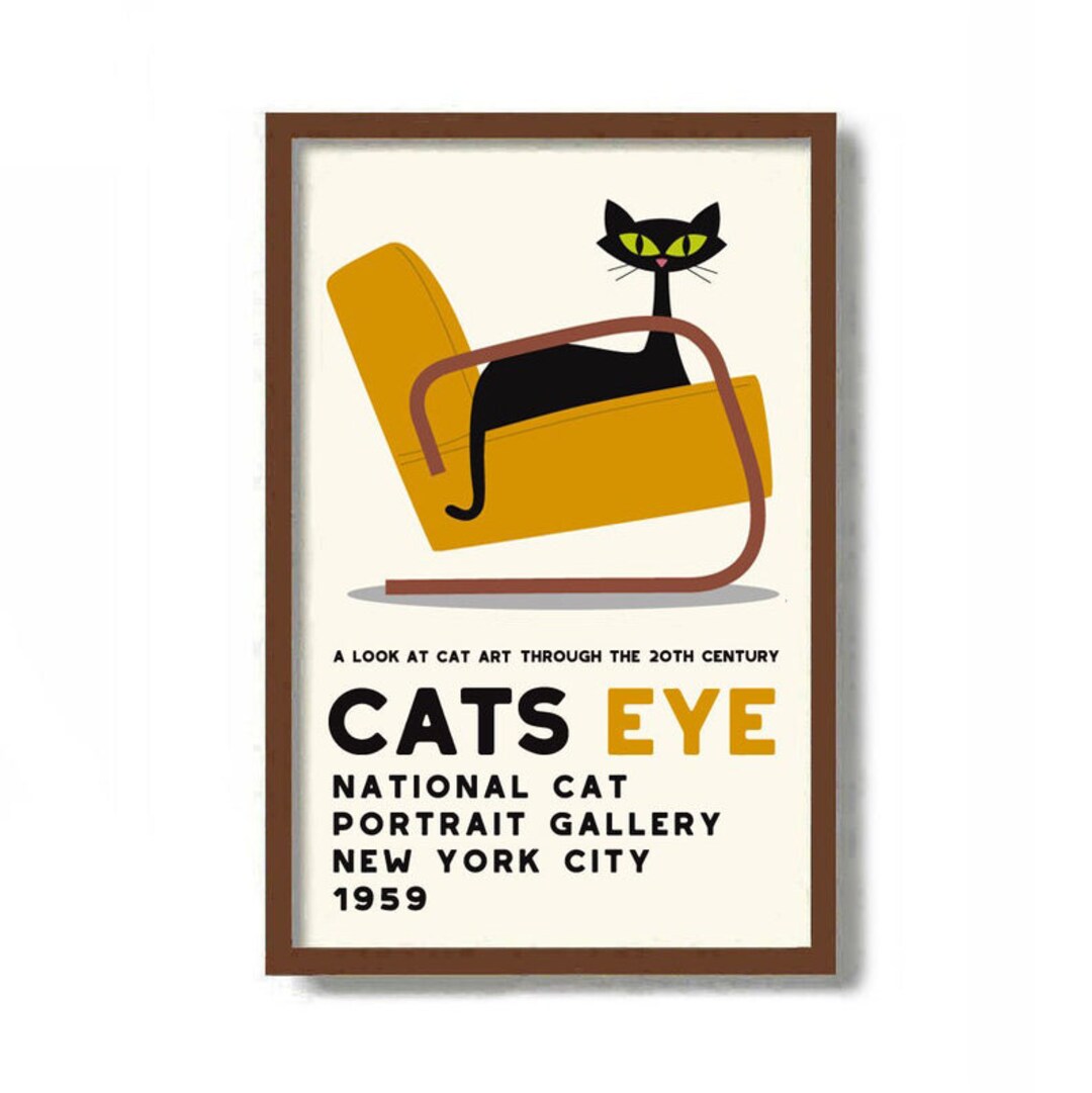 Museum Cat Poster Mid Century Modern Cat Art Print Tank - Etsy