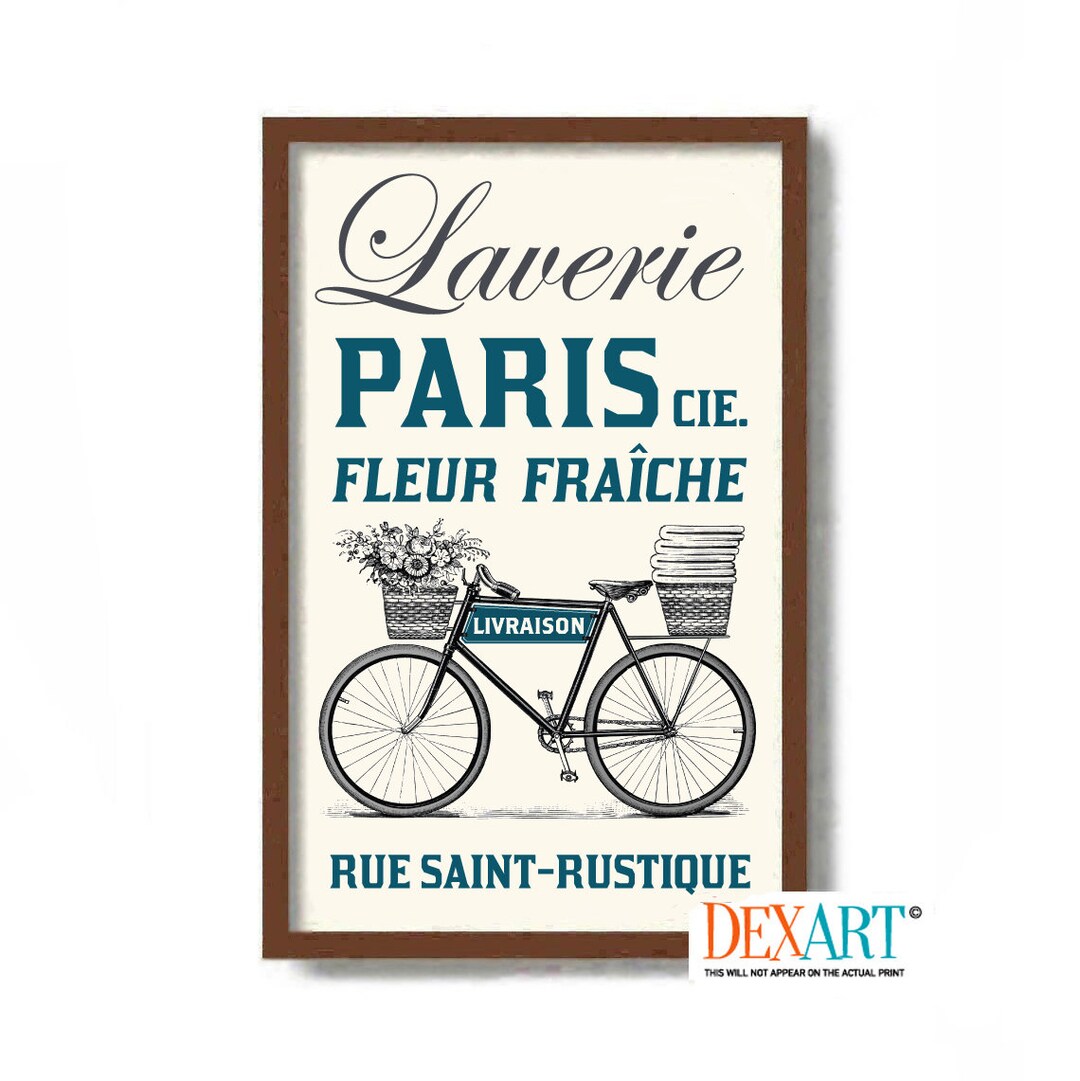 French Laundry Room Decor Art Print, Laundry Sign, Bicycle Print, Paris ...