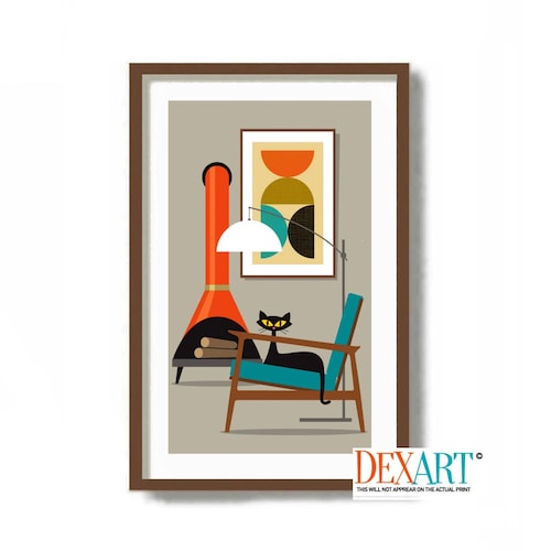Mid Century Modern Art Print Atomic Cat Wall Art Cat Lover Etsy