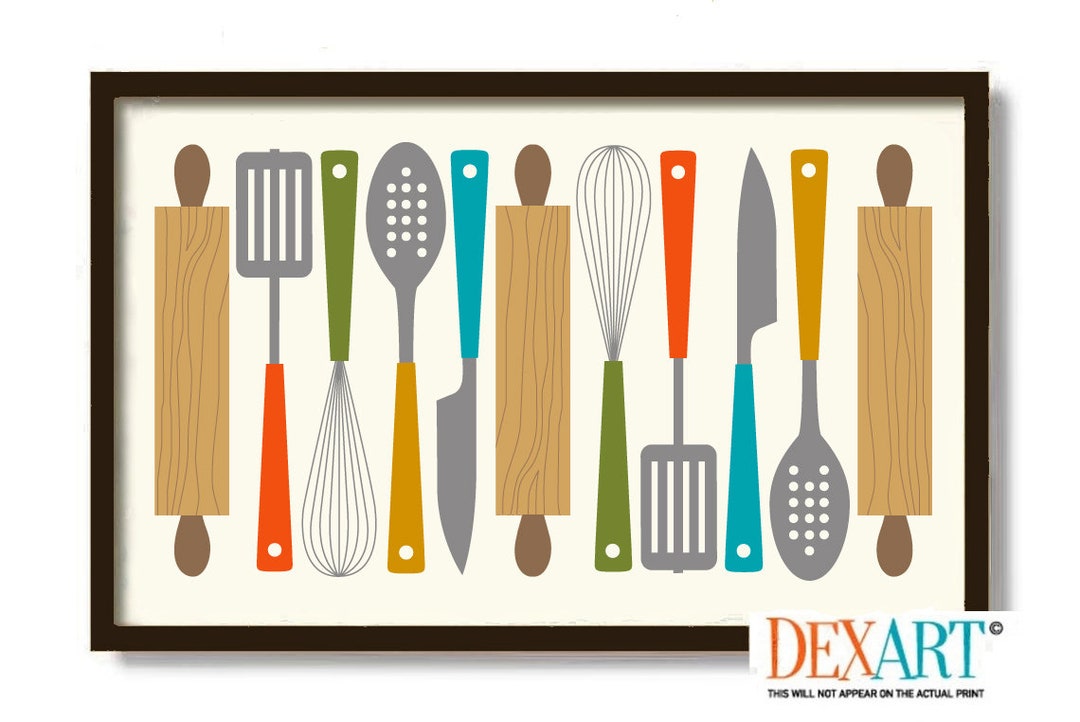 Mid Century Modern Kitchen Art Print, MCM Kitchen Decor, Contemporary ...