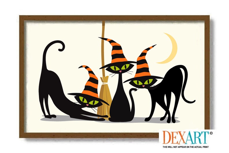 Halloween Black Cat Art Print Black Cat Lover Gift Wall - Etsy