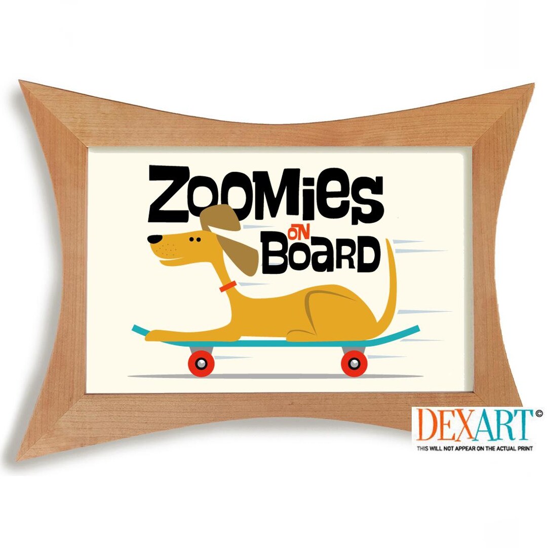 Skateboard Wall Art, Zoomies Dog Art Print, Dogs Play Area Art Decor ...