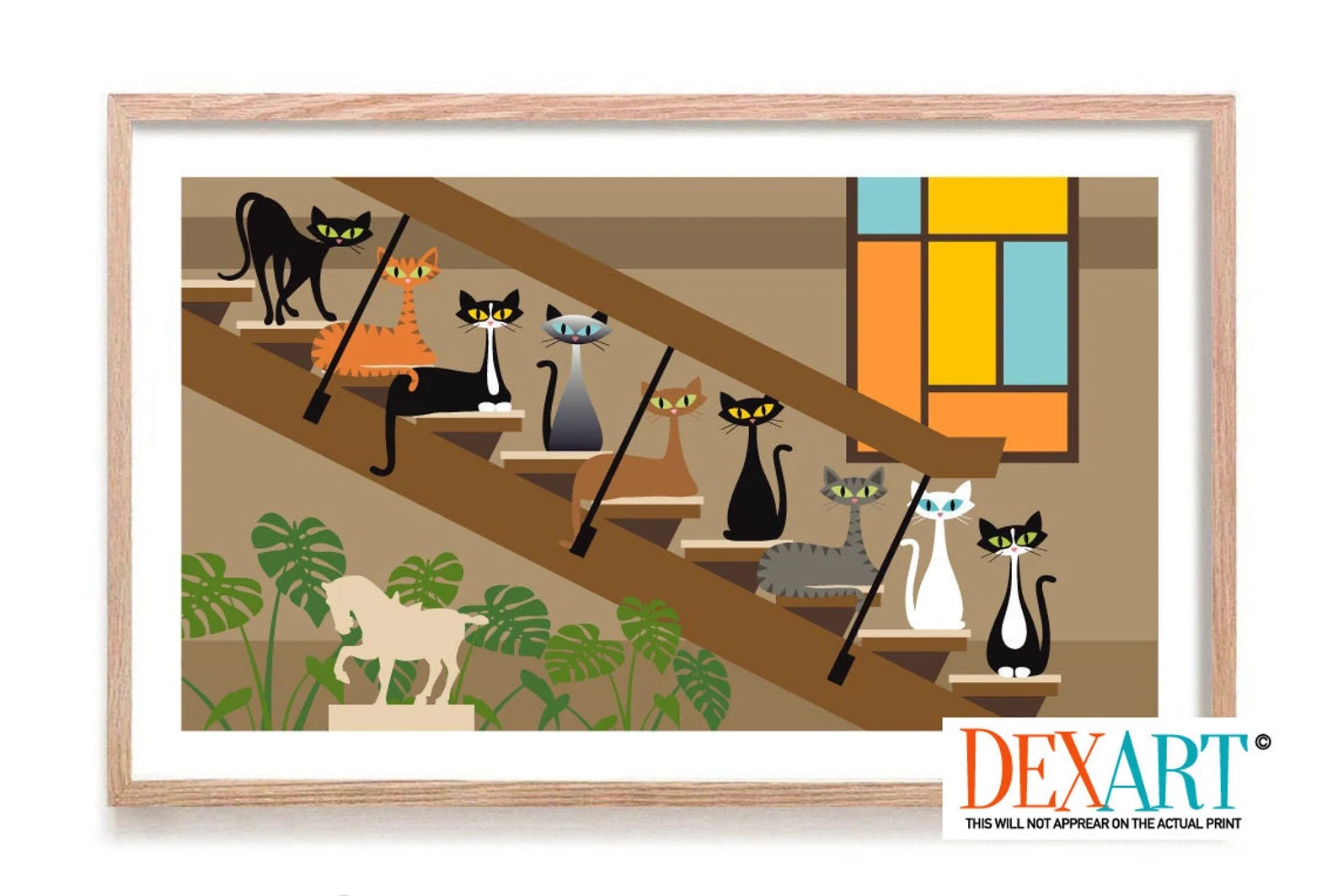 Mid Century Modern Cat Art Print, Cat Lover Gift, Retro TV Show Family ...