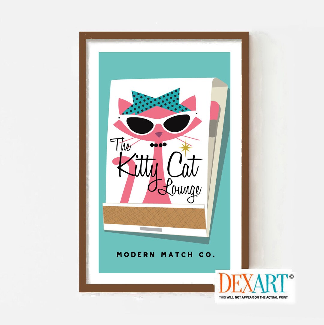 Atomic Cat Art Print, Mid Century Modern Wall Art, Matchbook Wall Art ...