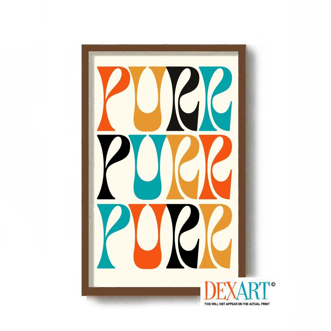 Purr Purr Purr Cat Art Print, Mid Century Modern Wall Art, Pop Art ...