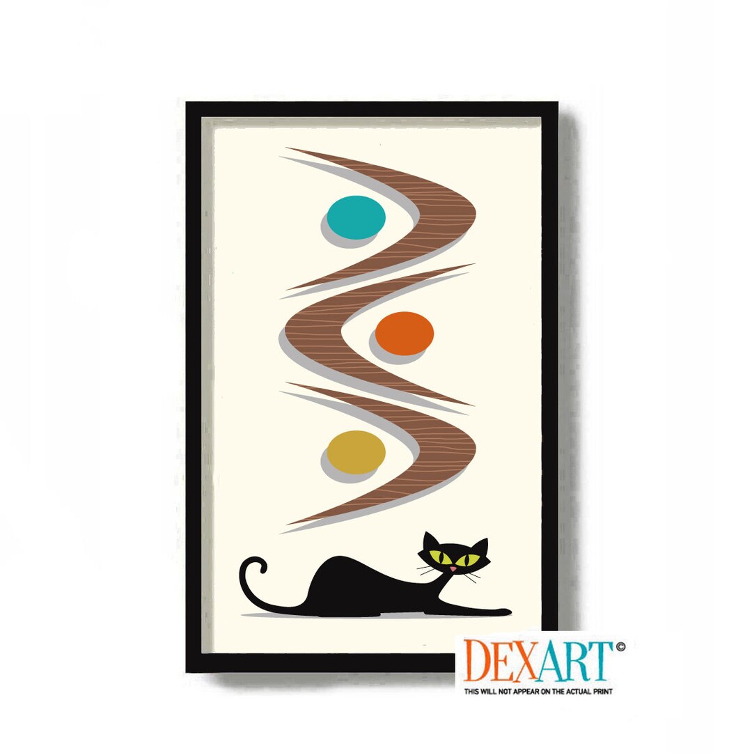 Mid Century Modern Cat Art Print, Atomic Cat Wall Art, Cat Lover Gift ...