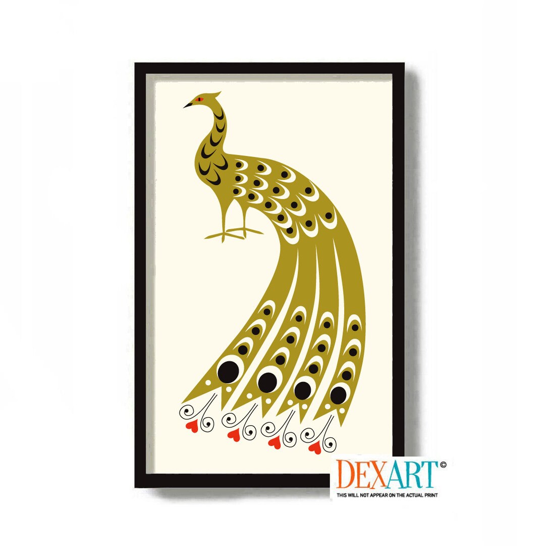 Mid Century Modern Peacock Wall Art Print, Living Room Wall Art, Gay ...
