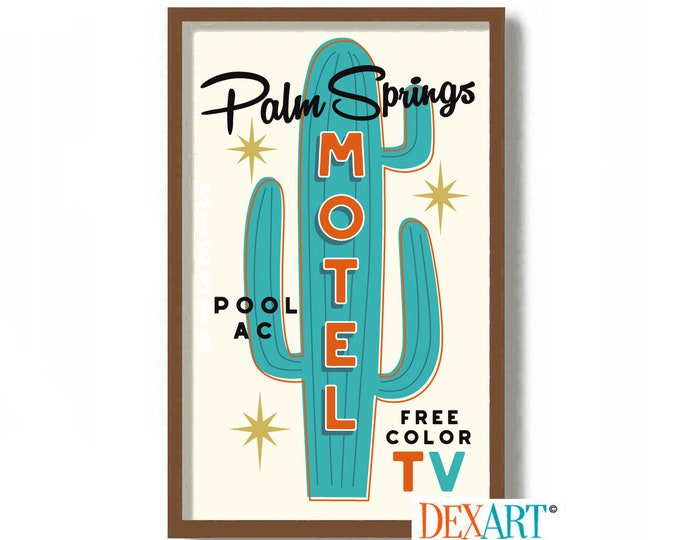 Retro Motel Art Print, Palm Springs Motel, Desert Motel Poster ...