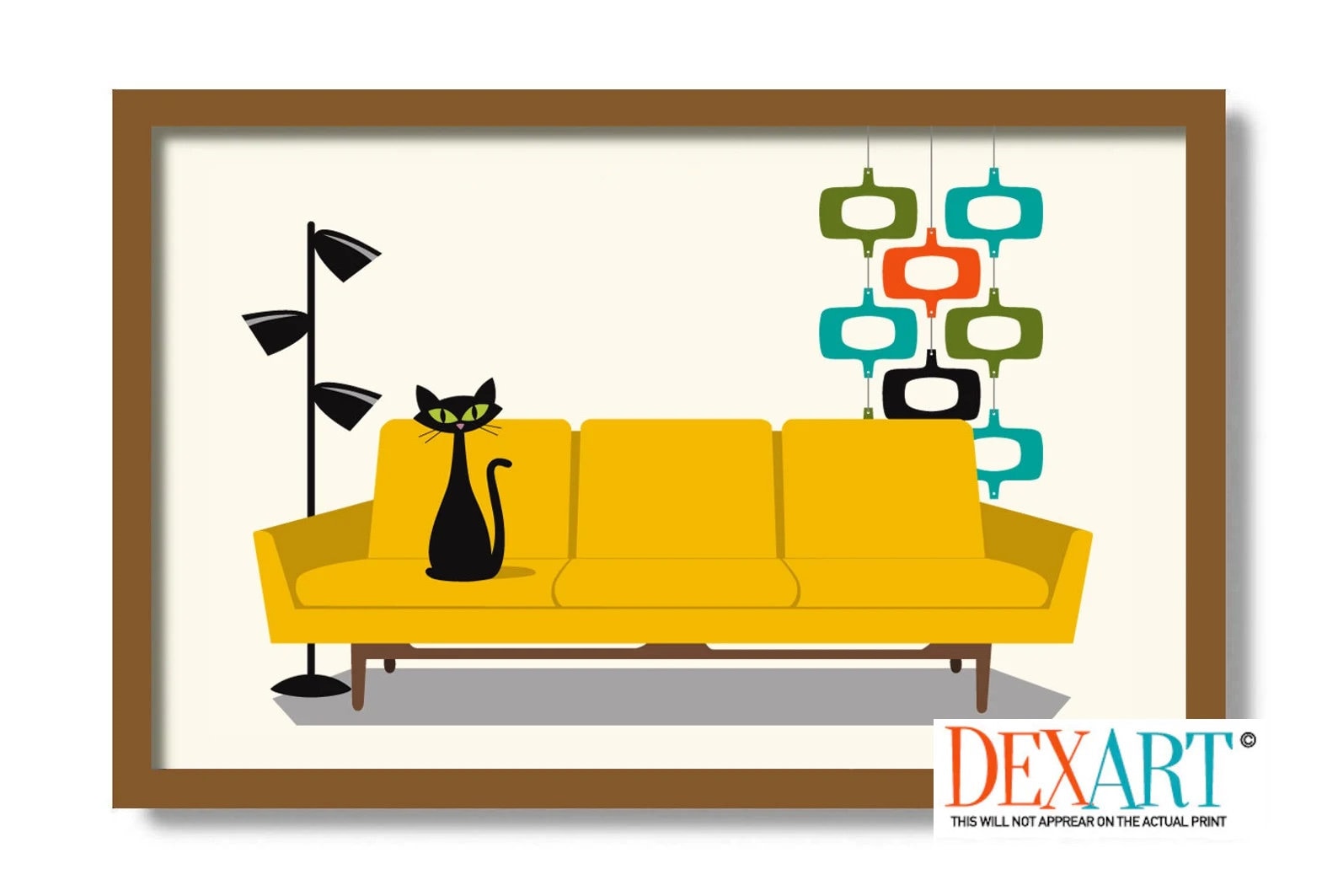 Mid Century Modern Wall Art, Black Cat Art Decor Modern Couch Modern ...