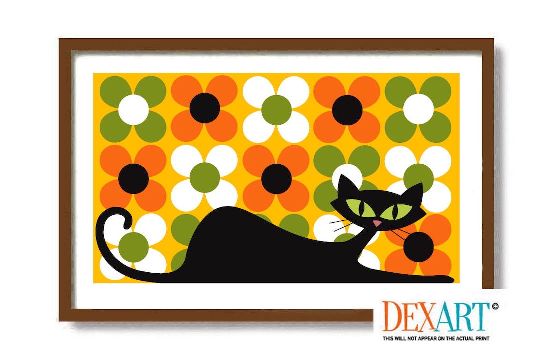 Mid Century Modern Cat Wall Art Print, Kitsch Decor Colorful Cats Art ...