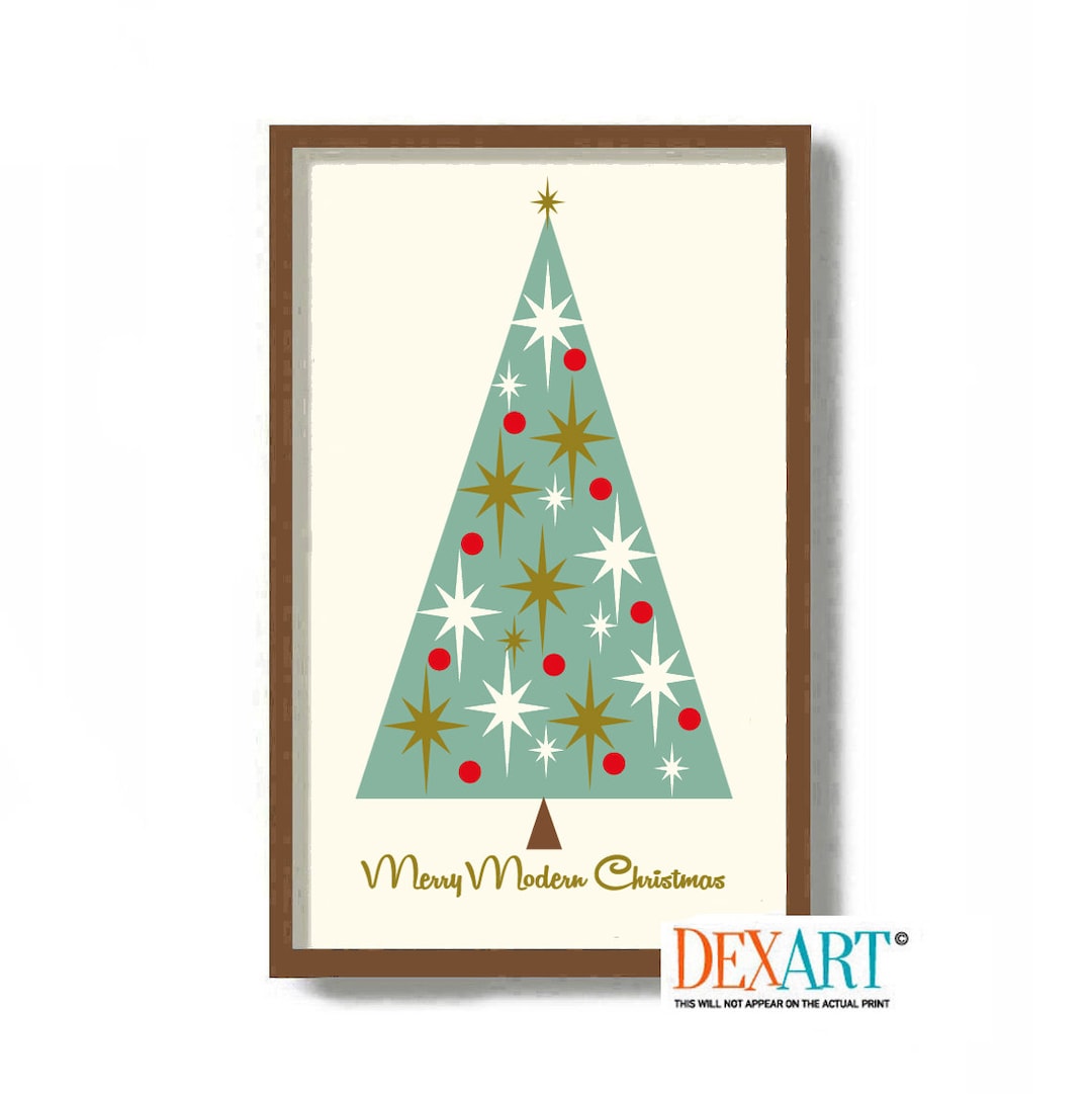 Mid Century Modern Christmas Art Print, Atomic Christmas Tree, Holiday ...