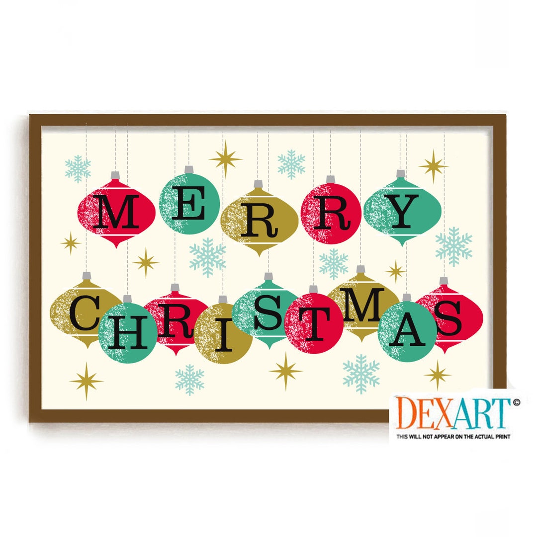 Mid Century Modern Christmas Art Print, Merry Christmas Sign Retro Wall ...