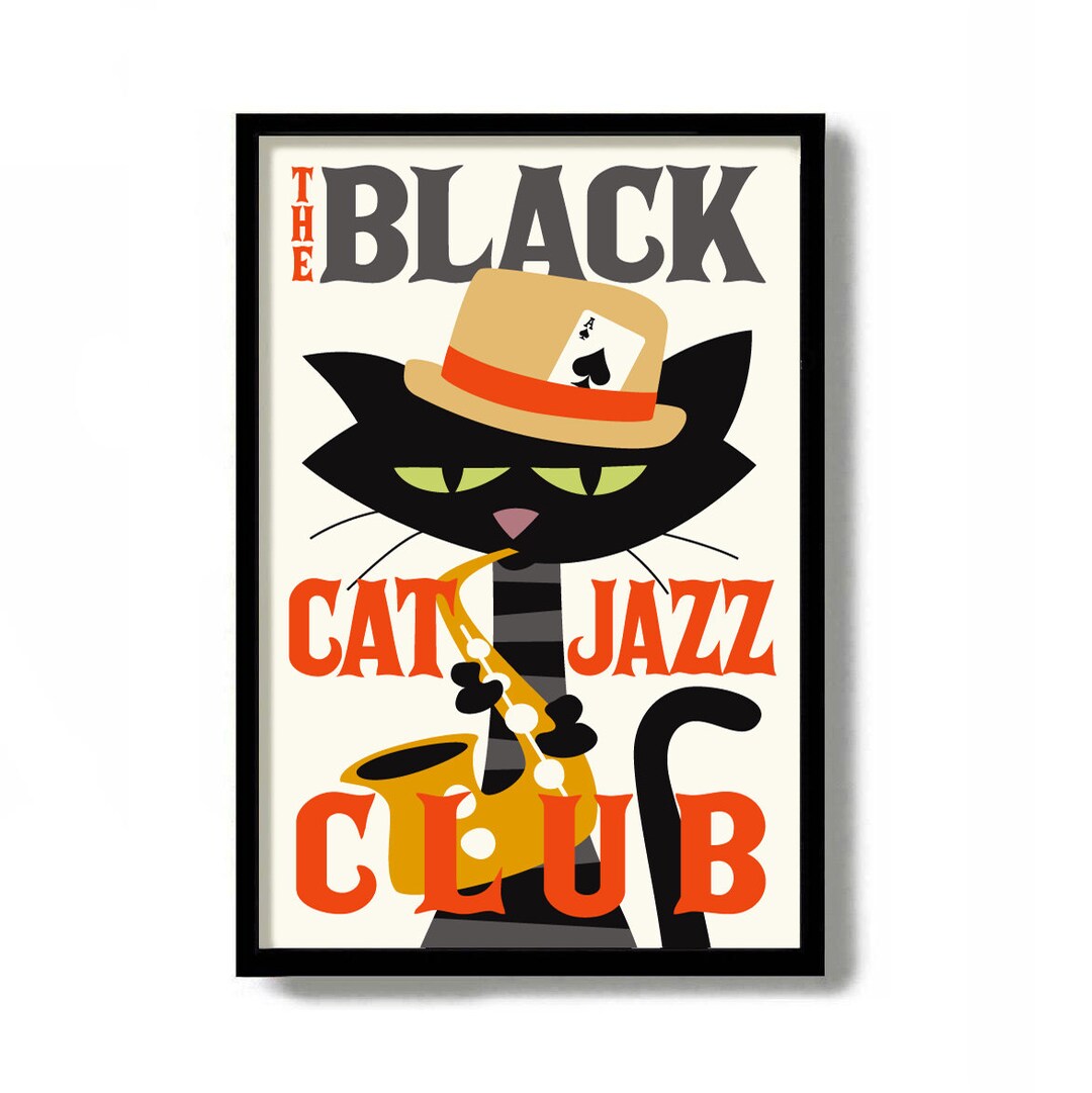 Jazz Poster Gift for Jazz Music Lover New Orleans Black Cat Print Cat ...