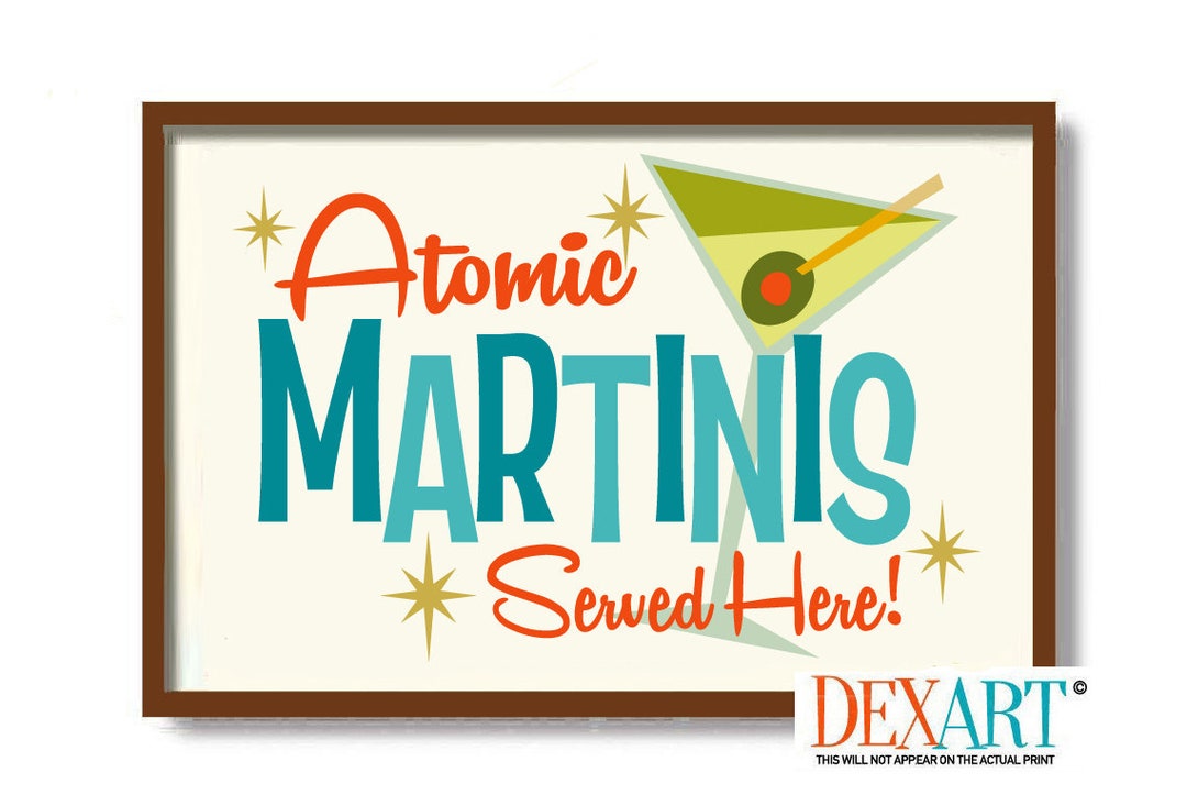 Vintage Martini Glass Art Print, Mid Century Modern Art, Bar Sign ...