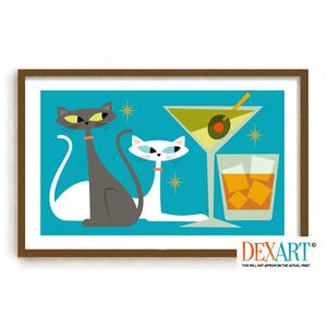 Atomic Cat Art Print, Vintage Cocktail Mid Century Modern, Gray and ...