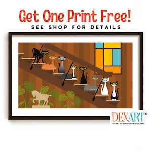 Atomic Cat Art Print, Family of Cats, Retro TV Show Mid Century Modern ...