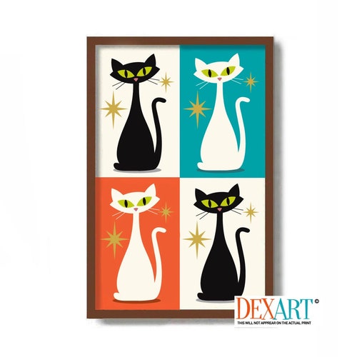 Mid Century Modern Art Print Atomic Cat Wall Art Cat Lover Etsy