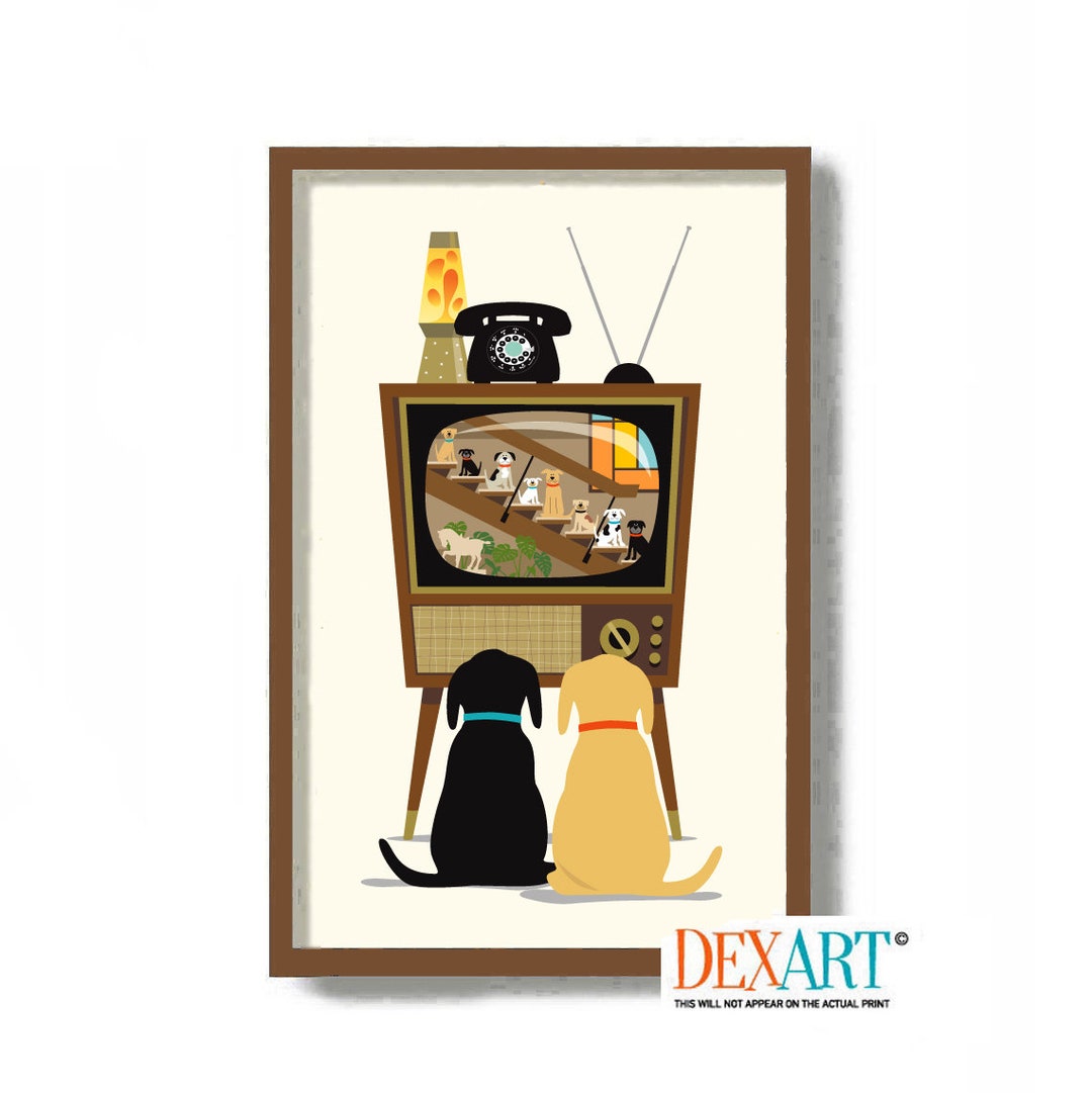 Dog Art Print, Barky Bunch, Family of Mutts, Retro TV Show Mid Century ...
