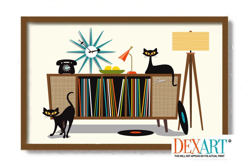 Mid Century Modern Black Cat Art Print Black Cat Lover Gift - Etsy