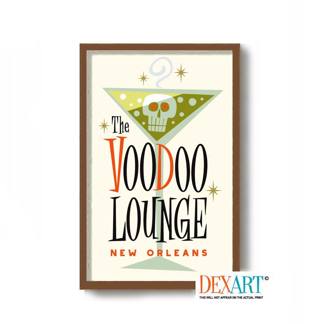 Voodoo Cocktail Art Print, Mid Century Modern Atomic Cocktail Bar Wall ...