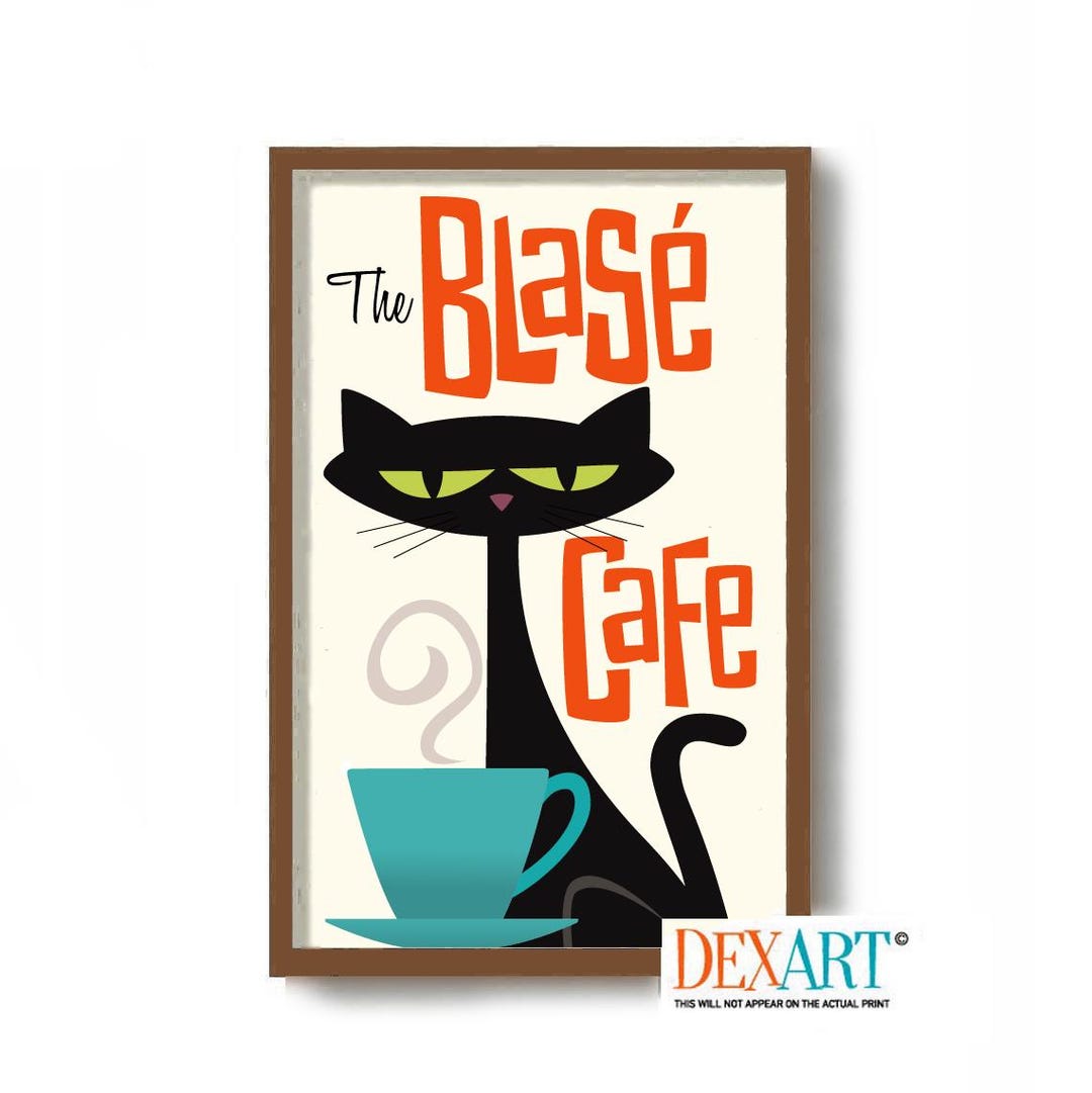 Black Cat Wall Art Print, Blase Cafe Coffee Sign, Gift Idea Palm ...