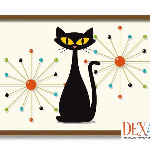 Mid Century Modern Art Print Atomic Cat Wall Art Cat Lover Etsy