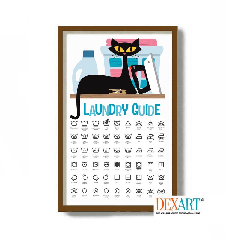 Laundry Room Decor Modern Laundry Guide Care Symbols Atomic - Etsy