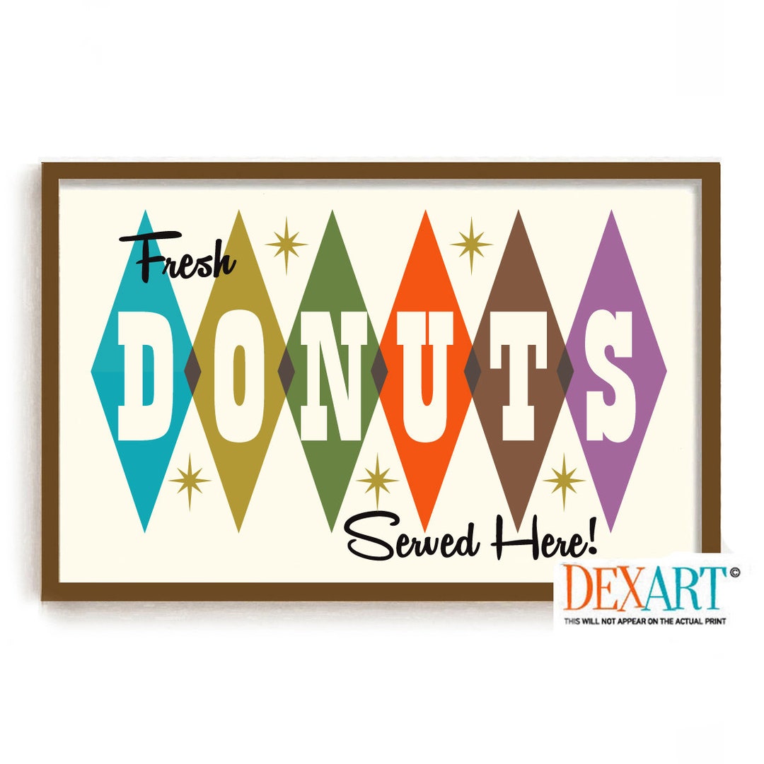Donuts Art Print, Mid Century Modern Kitchen Wall Art Print, Atomic ...